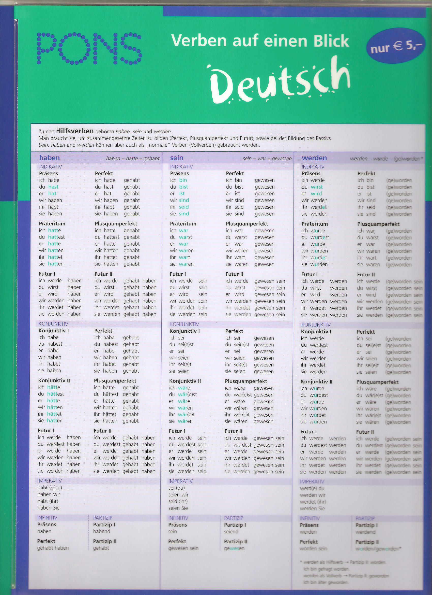 Pons Verben Auf Einen Blick Deutsch Pons