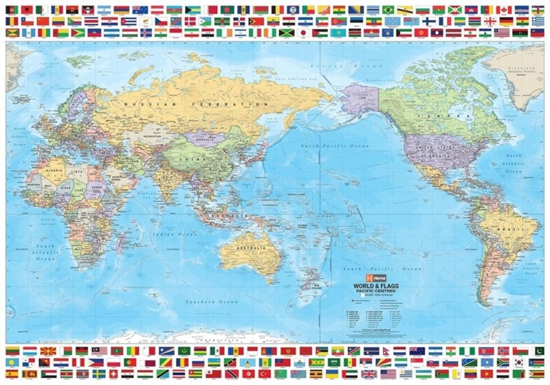 World & Flags Laminated Wall Map 1270 x 900mm