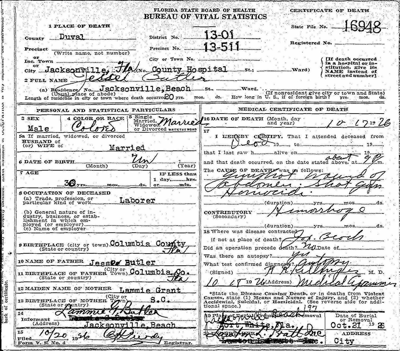 Jessie Butler June 8, 1892 – June 17, 1926 Grave 728 - Clio