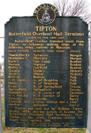 Tipton Historical Marker: Butterfield Overland Mail Trail Terminus - Clio