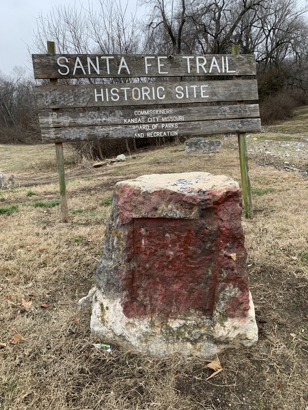 Santa Fe Trail Marker at Blue Valley Park - Clio