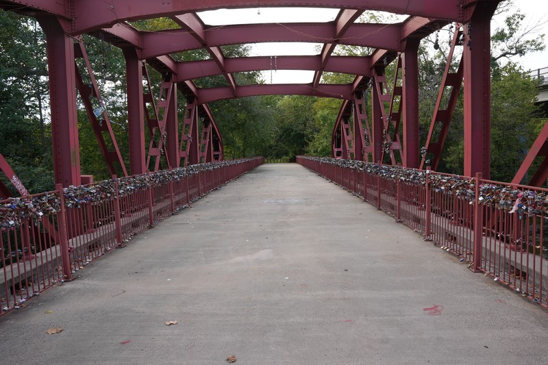 Santa Fe Trail Marker; Red Bridge and Kansas City Love Locks - Clio