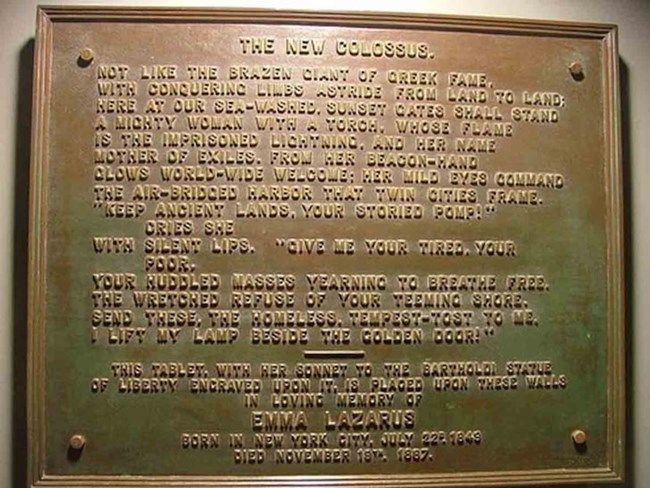 The New Colossus plaque (Statue of Liberty) - CultureNow - Museum ...