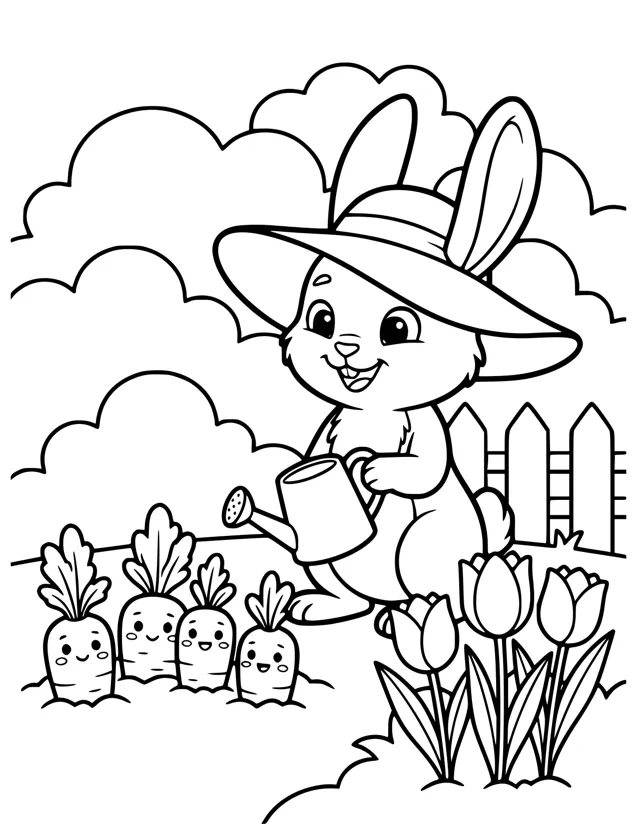 The Gardener Bunny | Free Coloring Page | Color It Daily | Color It Daily