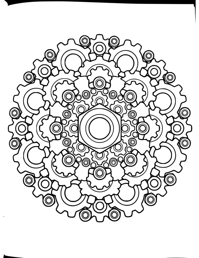 Mechanical Gear Mandala | Free Coloring Page | Color It Daily | Color ...