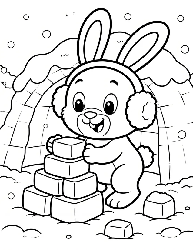 Rabbit's Snow Fort | Free Coloring Page | Color It Daily | Color It Daily