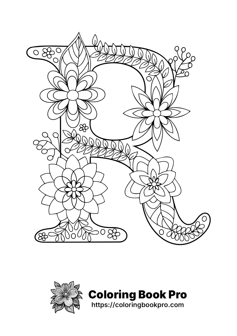A coloring page of the letter R with flowers | alphabet_118 | Alphabet ...