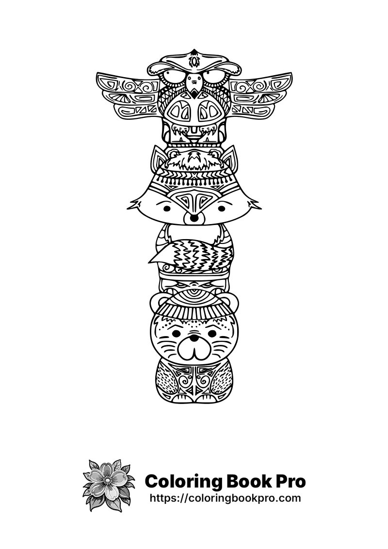 A black and white drawing of a totem pole | animals_441 | Animals ...