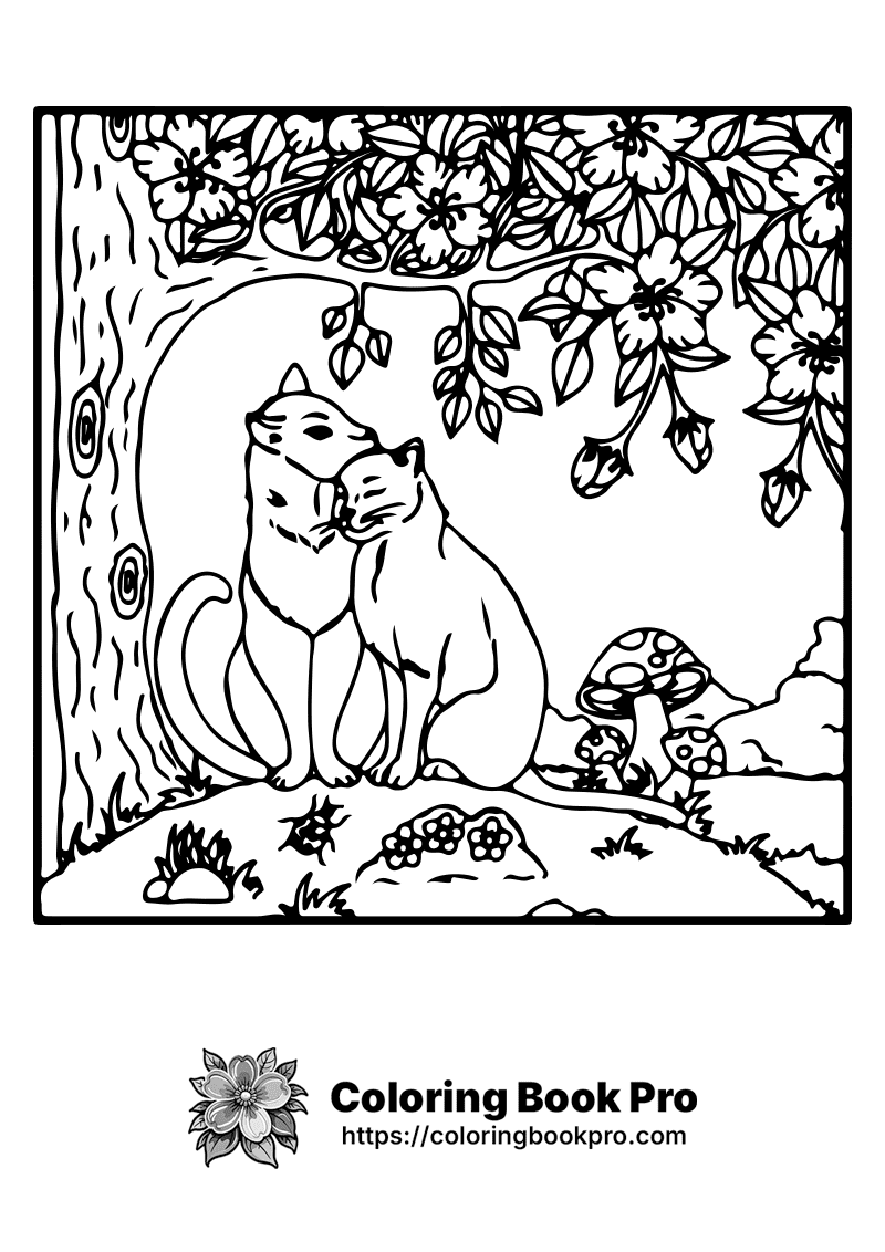 A black and white picture of two cats under a tree | animals_515 ...