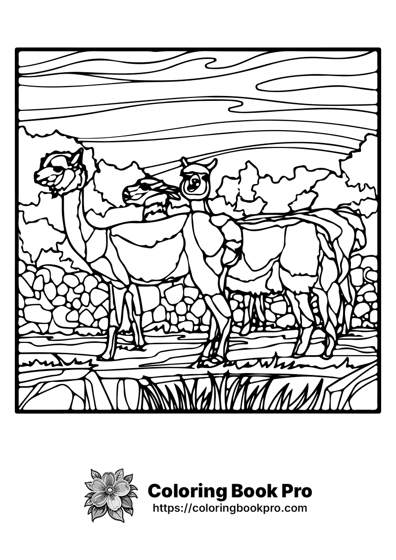 Camels Walking in a Desert Landscape Coloring Page - Free Printable ...