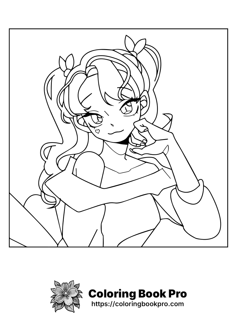 A drawing of a girl with pigtails | anime_234 | Anime | Coloring Book Pro