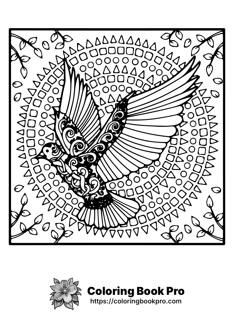 Flying Bird with Intricate Patterns Coloring Page - Free Printable ...