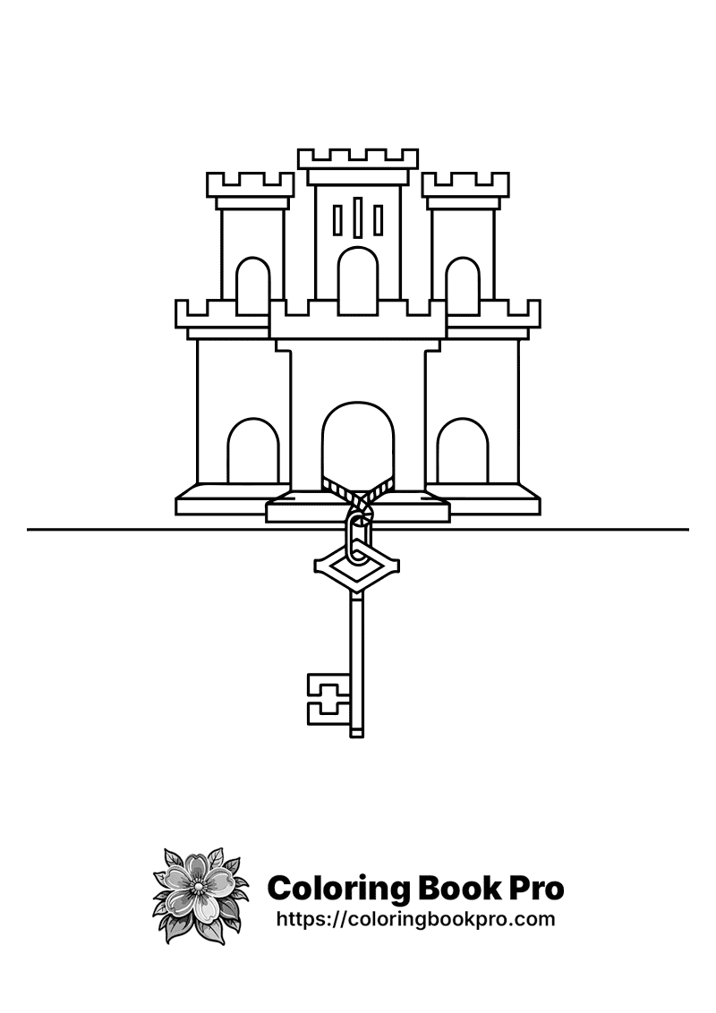 A black and white drawing of a castle with a key | buildings_145 ...