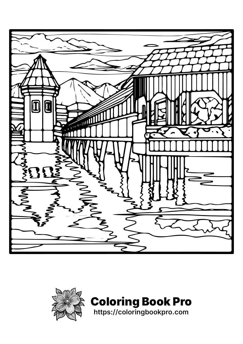 A black and white drawing of a pier | buildings_286 | Buildings ...