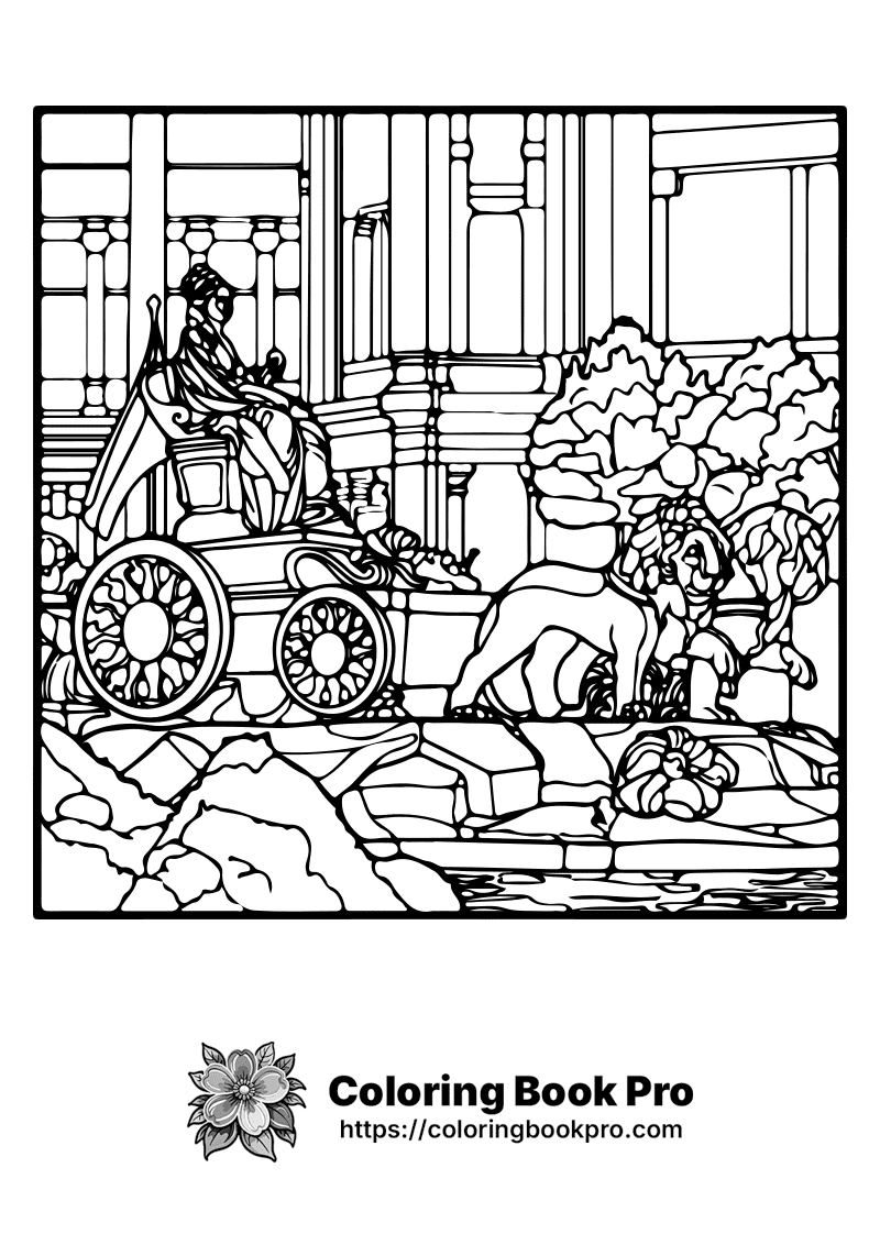 A black and white drawing of a man riding a chariot | buildings_331 ...