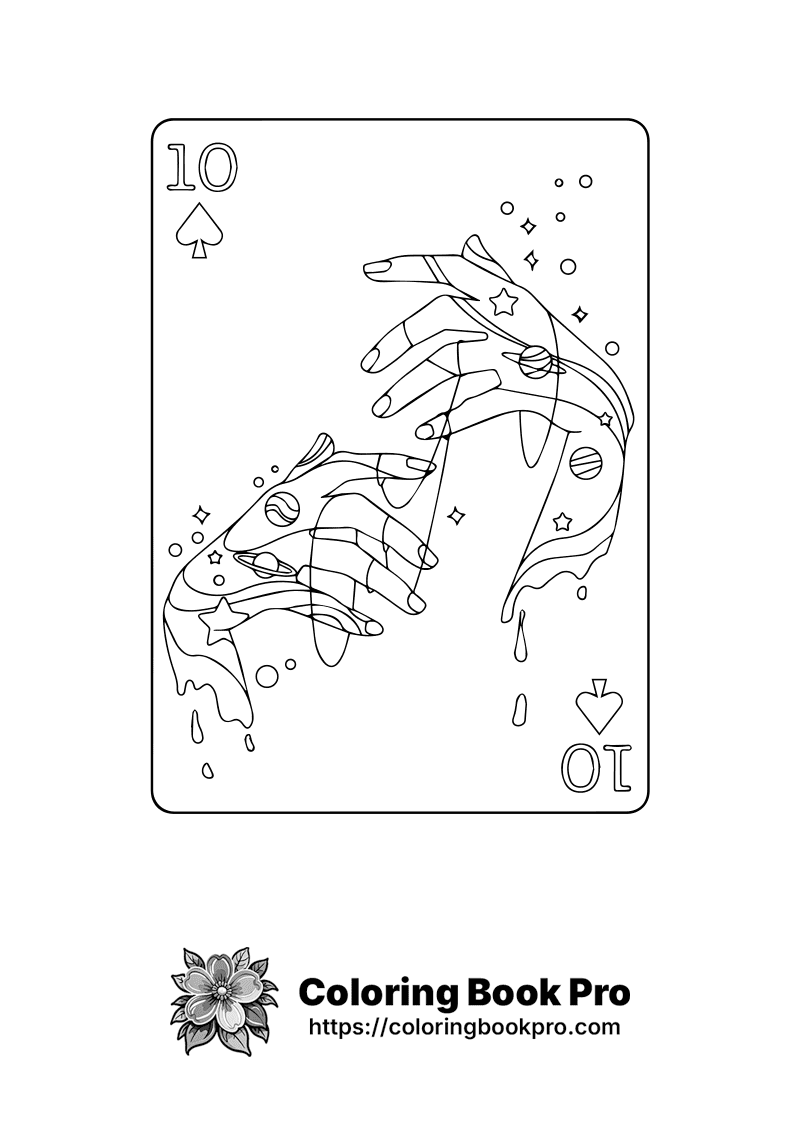 A black and white drawing of a 10 playing card | cards_084 | Cards ...