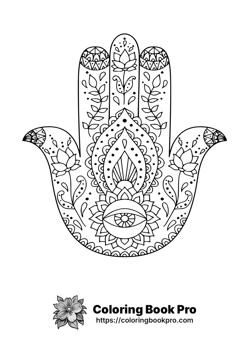 A black and white drawing of a hamsa hand | dark_190 | Dark | Coloring ...
