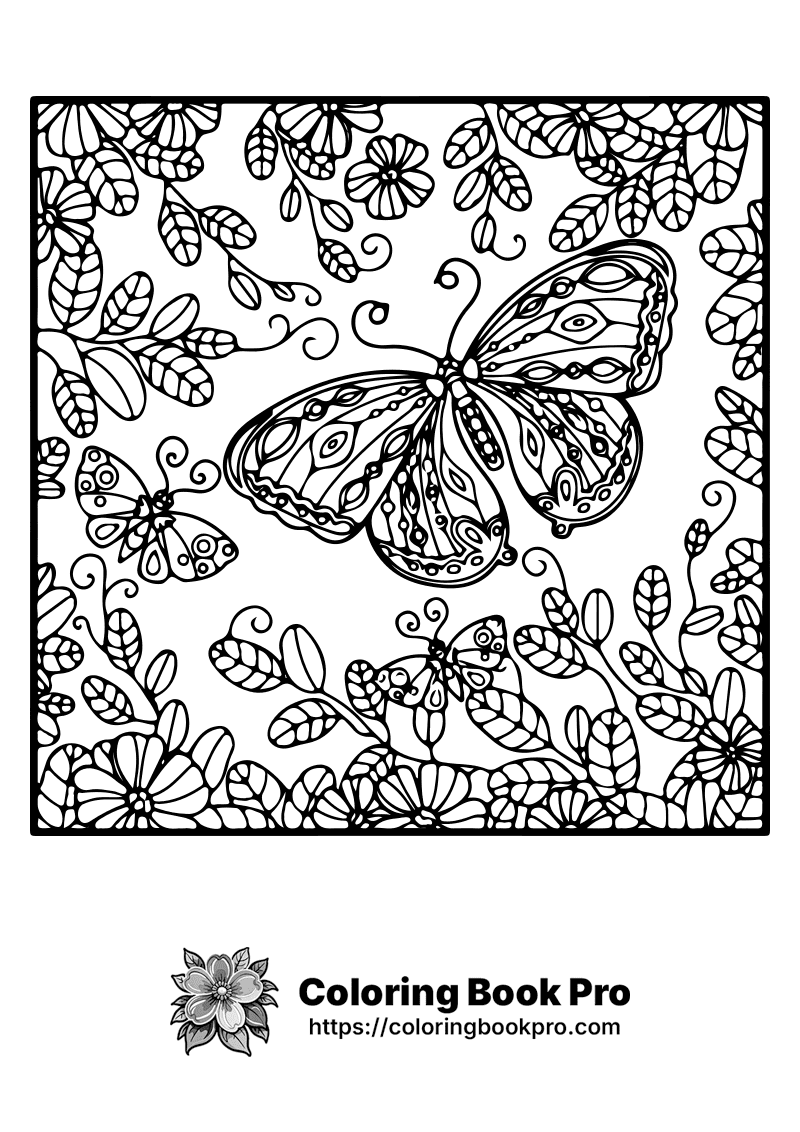 A coloring page with butterflies and flowers on it | insects_152 ...