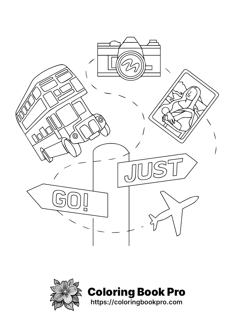 Travel and Adventure Icons Coloring Page - Free Printable - messages 174