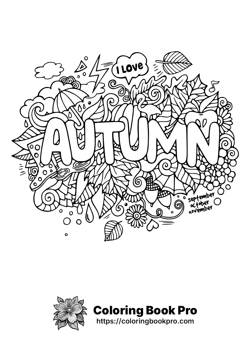 Autumn Doodle Illustration Coloring Page - Free Printable - messages 307