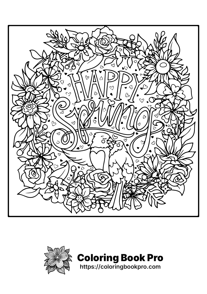 Happy Spring Coloring Page - Free Printable - messages 373