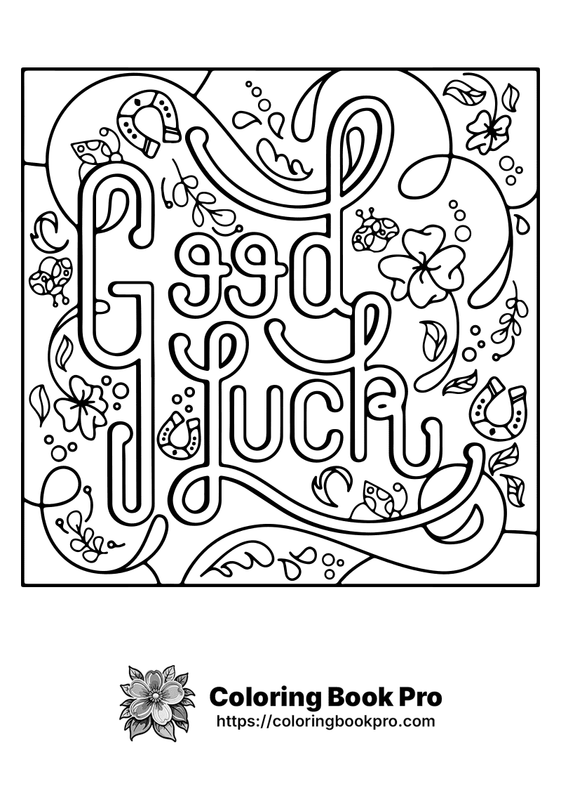 A coloring page that has the word luck on it | messages_471 | Messages ...