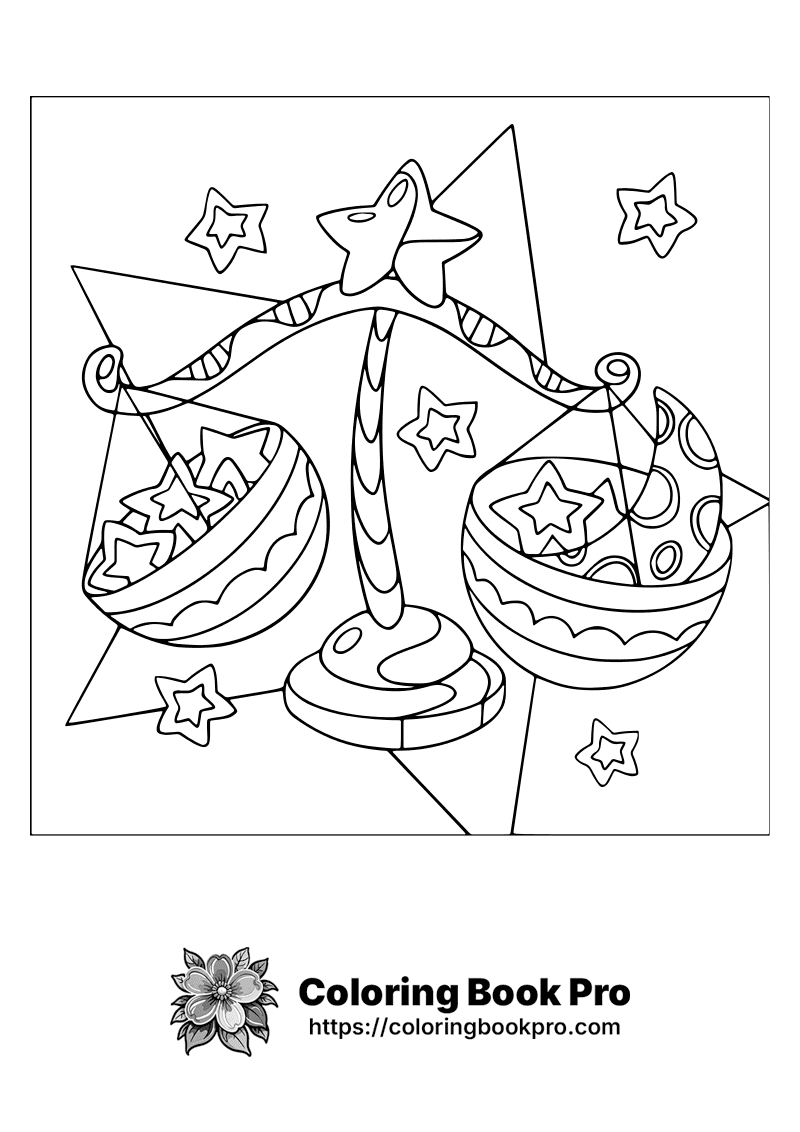 A black and white drawing of a balance scale Coloring Page - Free Printable