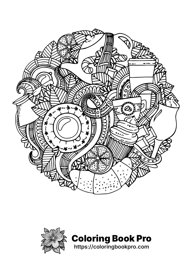 A black and white drawing of a circle with lots of things | patterns_76 ...