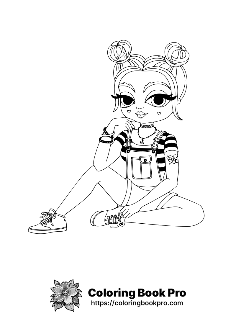 A cartoon drawing of a girl sitting on the ground | people_040 | People ...