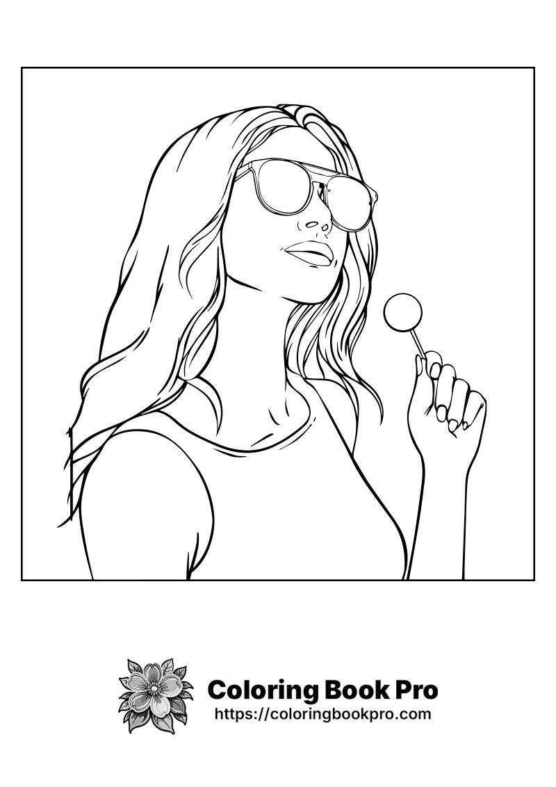A drawing of a woman holding a lollipop | people_064 | People ...