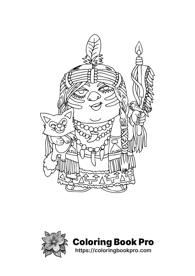 A drawing of a native american woman with a cat | people_167 | People ...