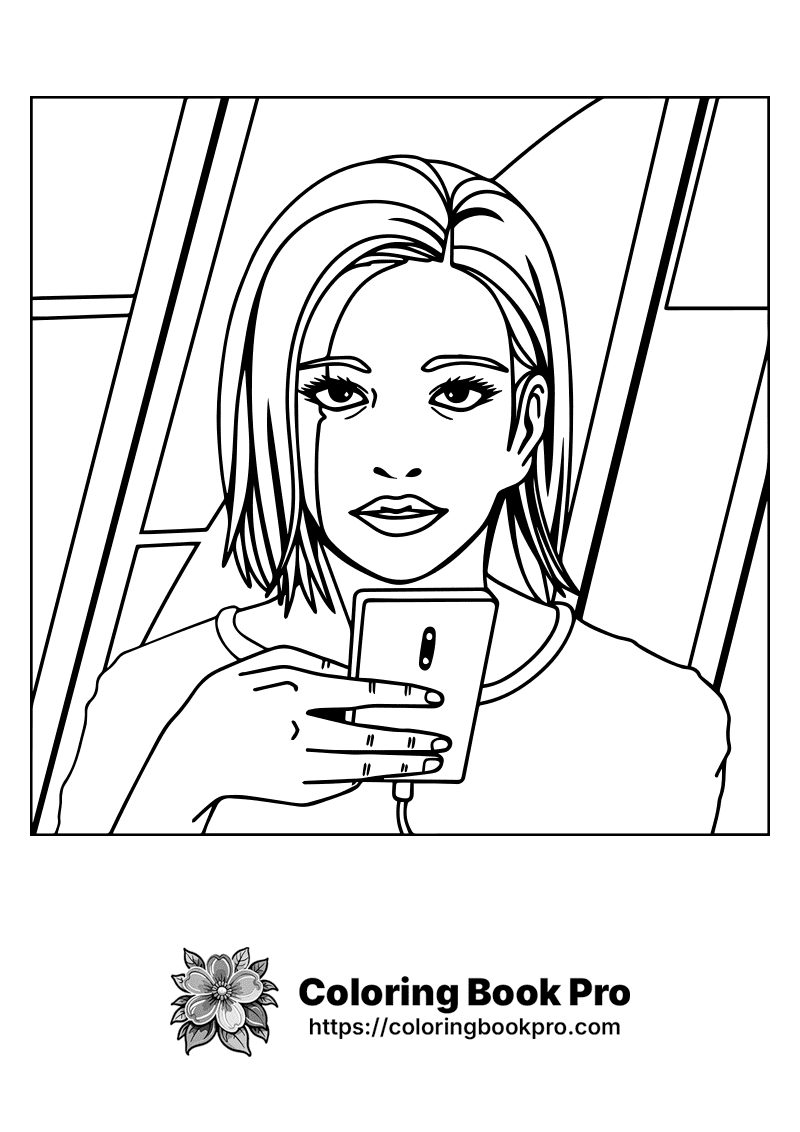 Woman Taking a Selfie in the Mirror Coloring Page - Free Printable ...
