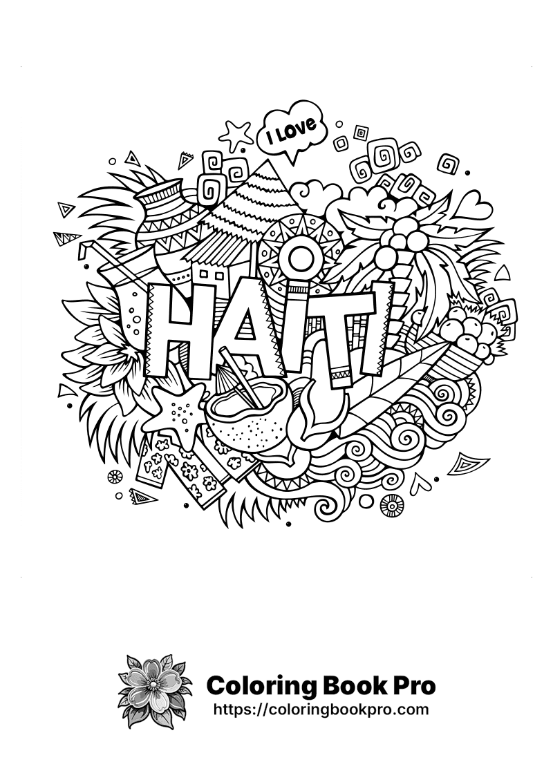 A coloring page that says I love haiti in the middle | places_58 ...