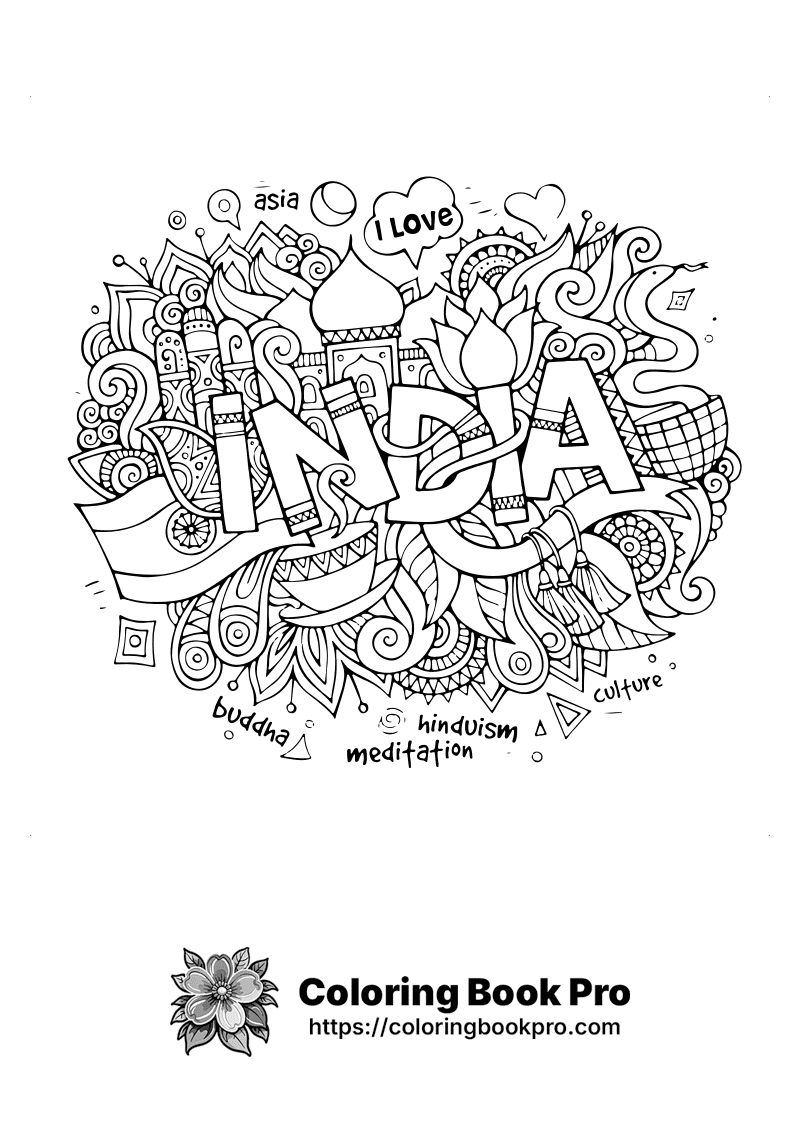 coloring page for india with words i love asia | places_60 | Places ...