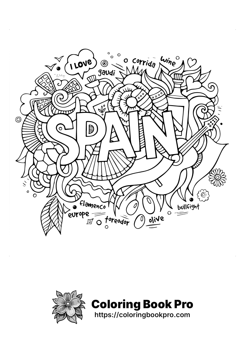 A coloring page that says "I love Spain" on it | places_68 | Places ...