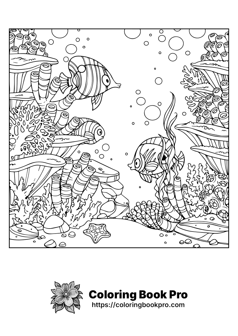 A coloring page with fish and coral reefs | sealife_299 | Sealife ...