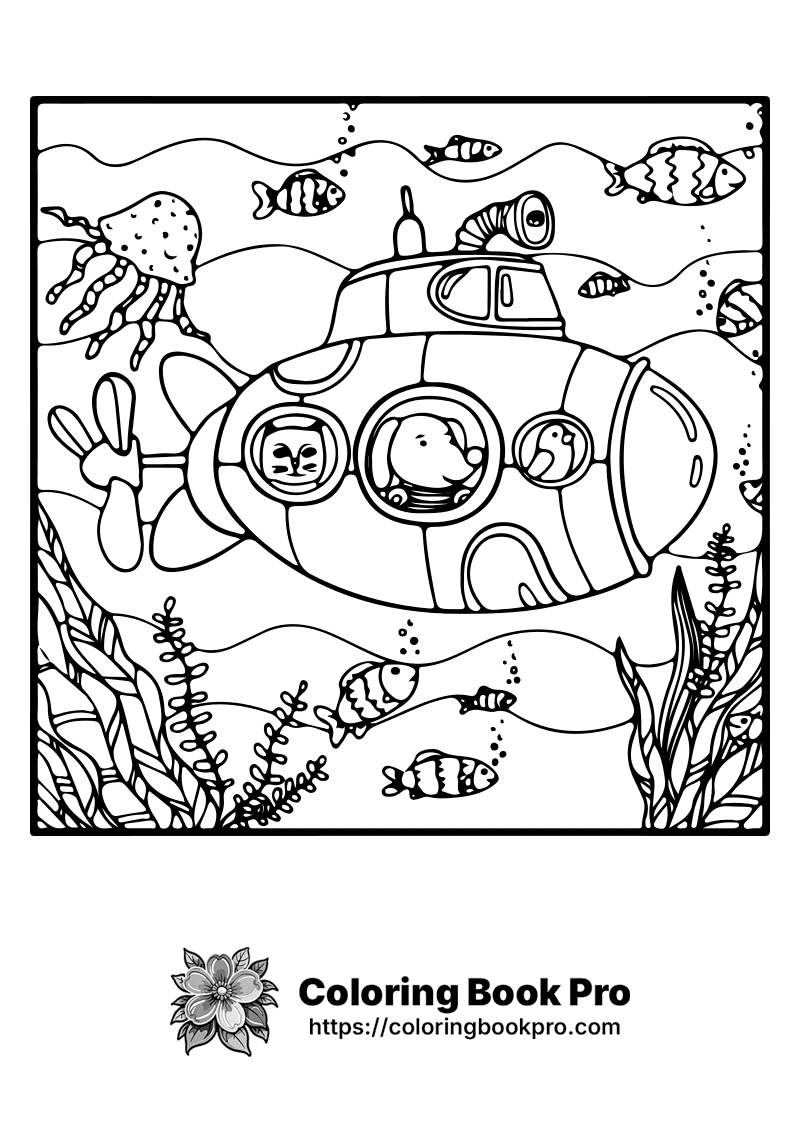 A coloring page of a submarine in the ocean | sealife_420 | Sealife ...