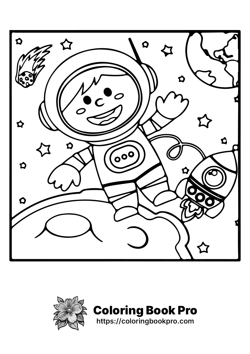 A coloring page of an astronaut and a rocket | space_138 | Space ...