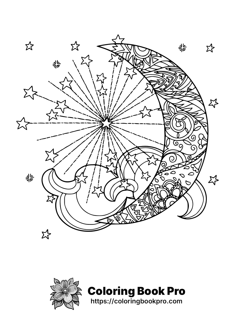 A drawing of a crescent moon surrounded by stars | space_151 | Space ...