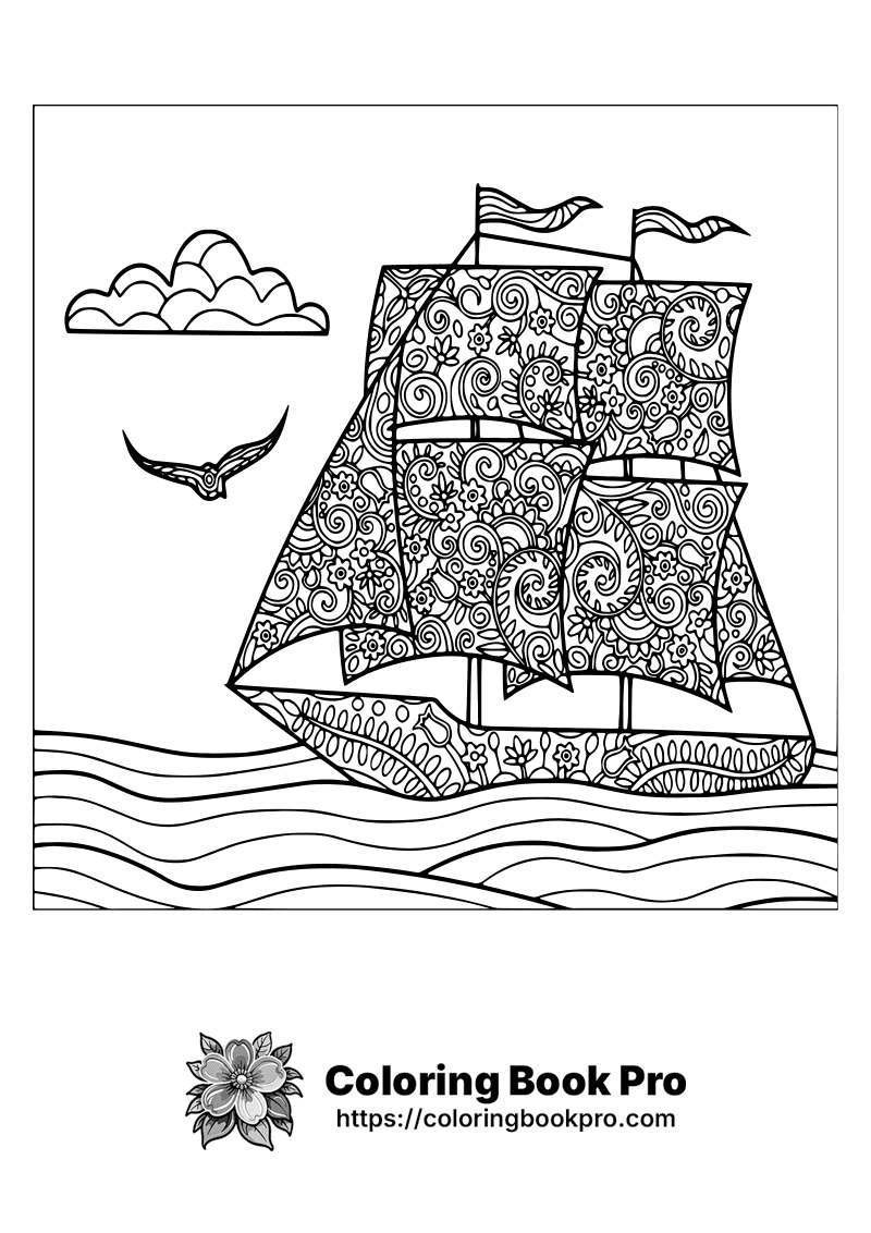 A coloring page of a ship in the ocean | vehicles_247 | Vehicles ...