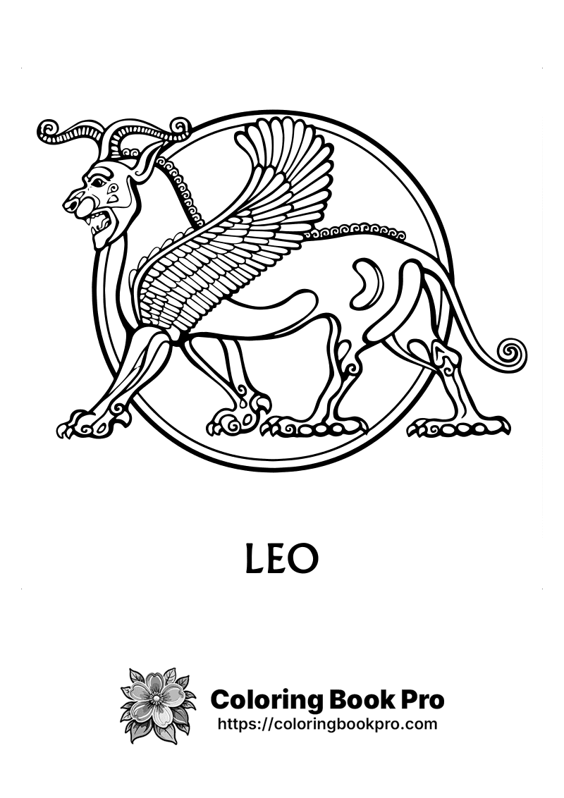 A black and white drawing of a winged goat with the word Leo below it ...