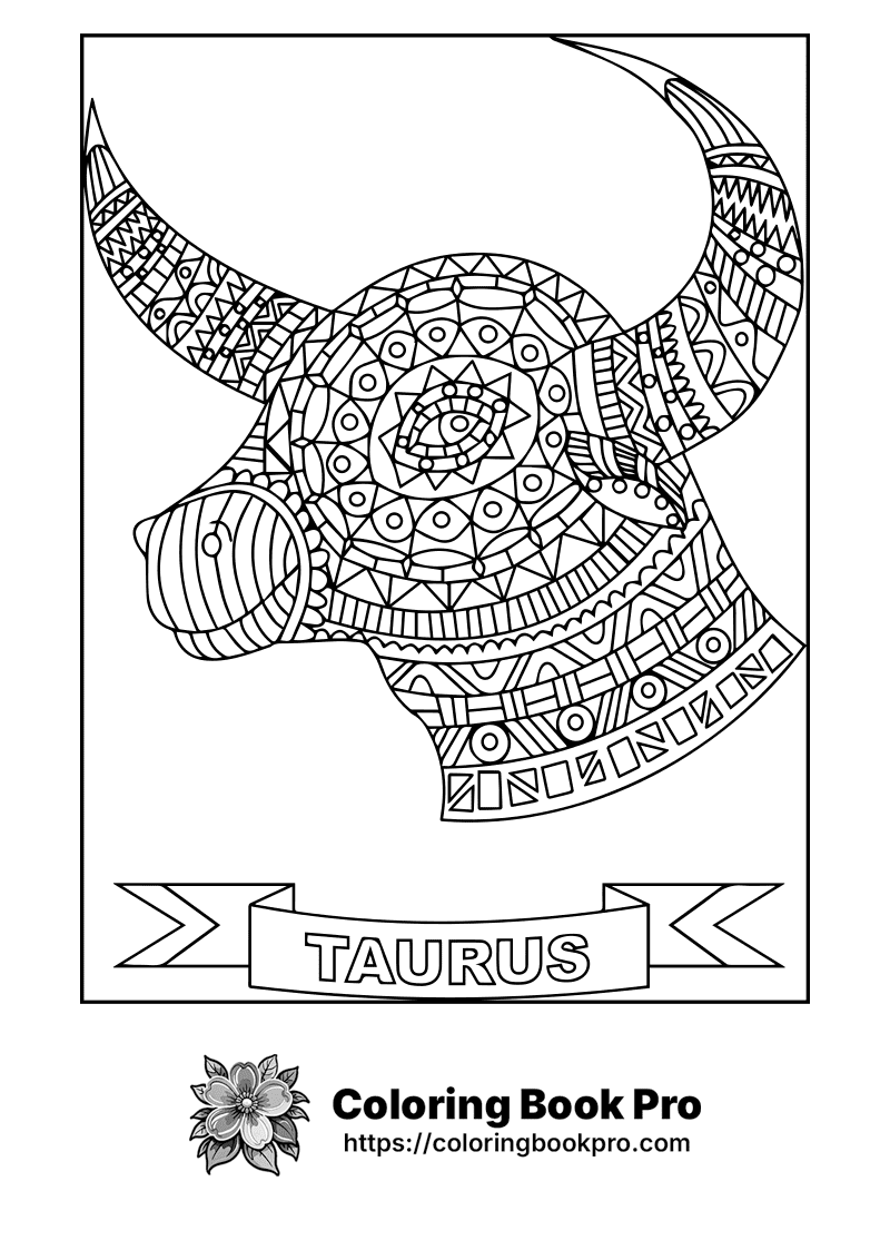 A coloring page of a taurus bull with horns | zodiac_45 | Zodiac ...