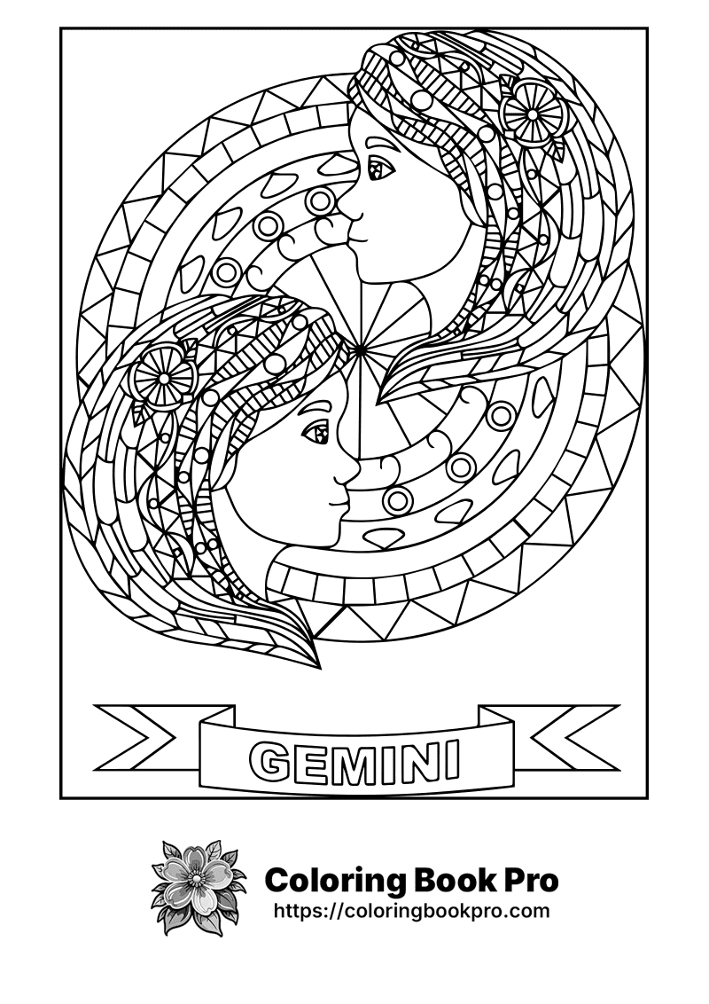 A coloring page for a gemini zodiac sign | zodiac_51 | Zodiac ...