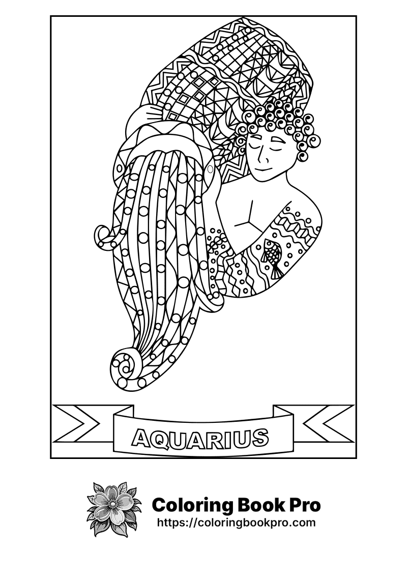 A coloring page of the Aquarius zodiac sign | zodiac_52 | Zodiac ...