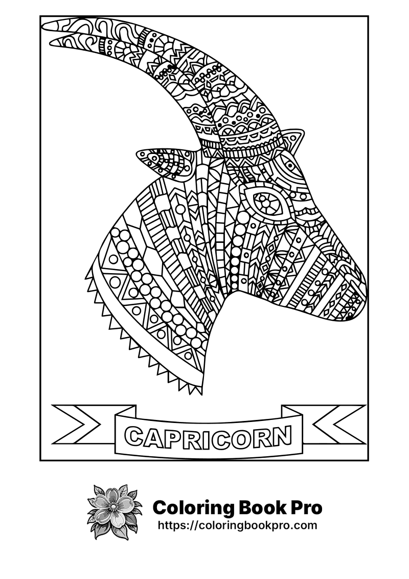 A coloring page of a giraffe with the word Capricorn on it | zodiac_53 ...