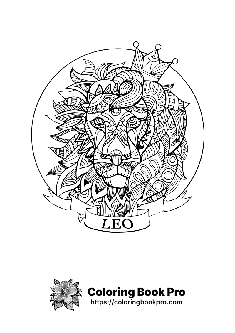 Lion with Crown and Zodiac Sign Leo Coloring Page - Free Printable ...
