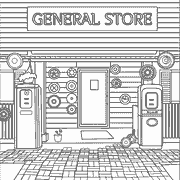 A black and white drawing of a building with bells | buildings_193 ...