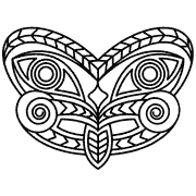 A black and white line drawing of a butterfly with intricate, geometric ...