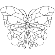 A black and white line drawing of a butterfly with intricate, geometric ...