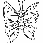 A black and white line drawing of a butterfly with intricate, geometric ...